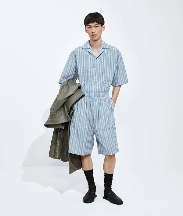 Bottega Veneta Cotton And Silk Check Shorts - Blue/white/stone