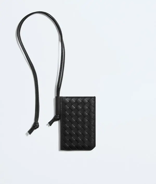 Bottega Veneta Intrecciato Piccolo Badge Holder - Black/thunder