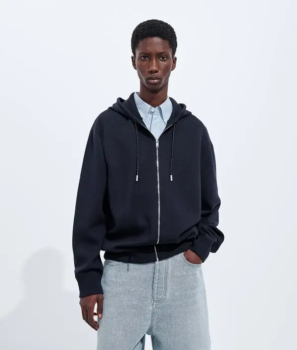 Bottega Veneta Double Wool Hoodie - Navy