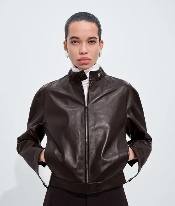 Bottega Veneta Papery Leather Blouson - Ebony