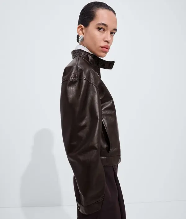 Bottega Veneta Papery Lambskin Leather Blouson With Intrecciato Collar