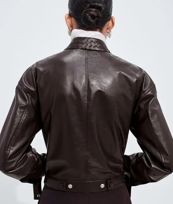 Bottega Veneta Papery Lambskin Leather Blouson With Intrecciato Collar