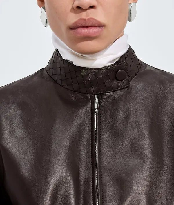 Bottega Veneta Papery Lambskin Leather Blouson With Intrecciato Collar
