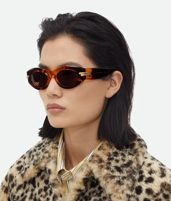 Bottega Veneta Mitre Oval Sunglasses - Havana/brown
