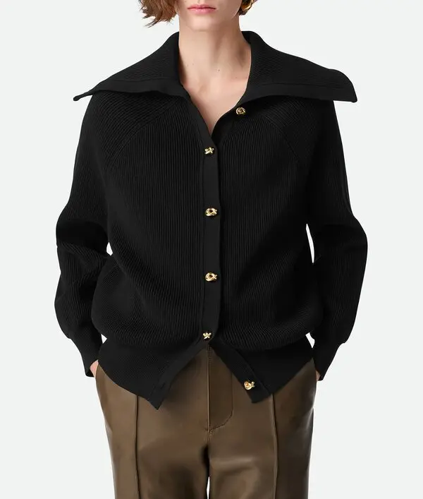 Bottega Veneta Cotton Rib Cardigan With Knot Buttons - Black