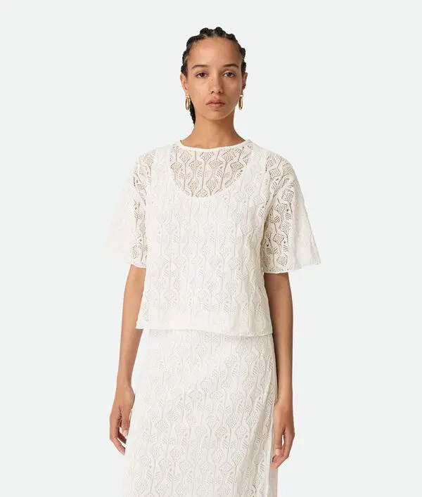 Bottega Veneta Cotton And Silk Fish Lace Top - Chalk