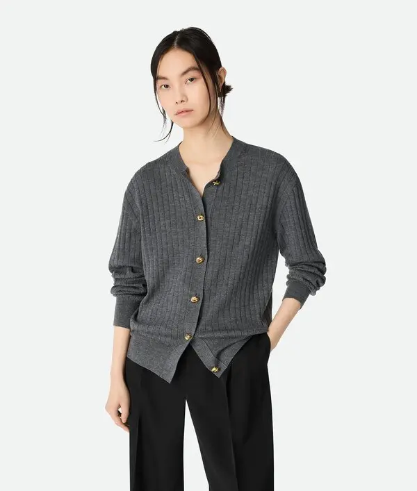 Bottega Veneta Wool Rib Cardigan - Anthracite