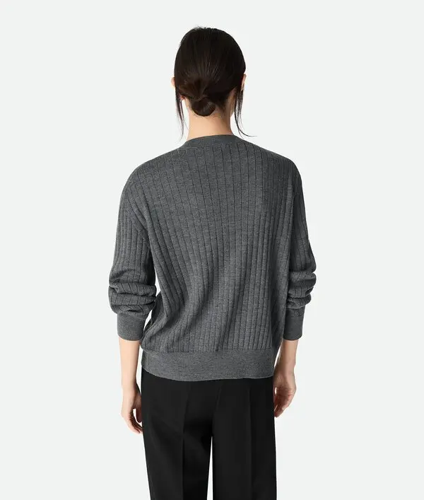 Bottega Veneta Wool Rib Cardigan - Anthracite