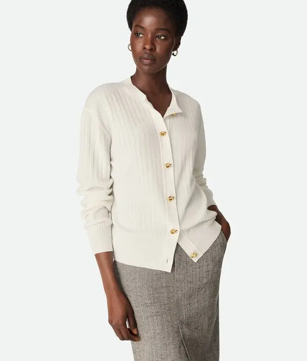 Bottega Veneta Wool Rib Cardigan - Chalk