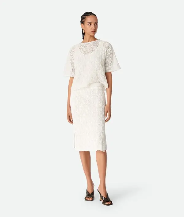 Bottega Veneta Cotton And Silk Fish Lace Skirt - Chalk