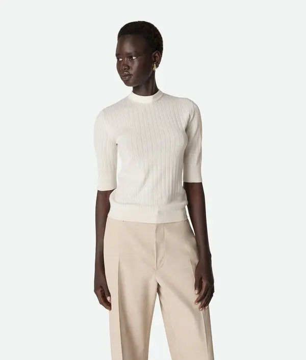 Bottega Veneta Wool Rib Top - Chalk