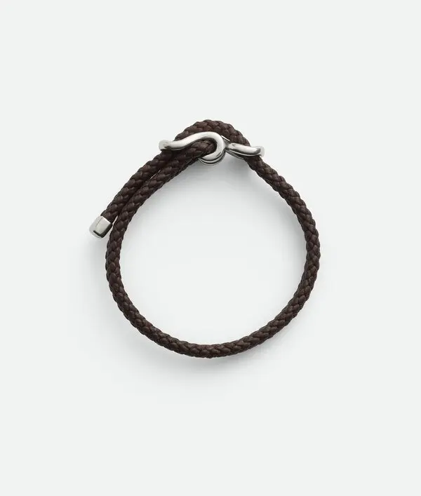 Bottega Veneta Sterling Silver And Braided Leather Bracelet - Fondant