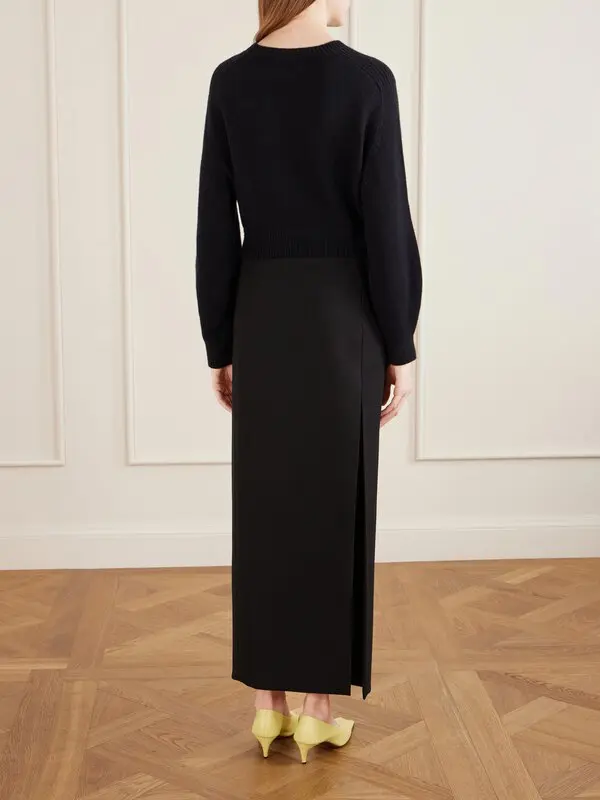 Khaite Masie Cropped Wool And Cashmere-blend Sweater - Black