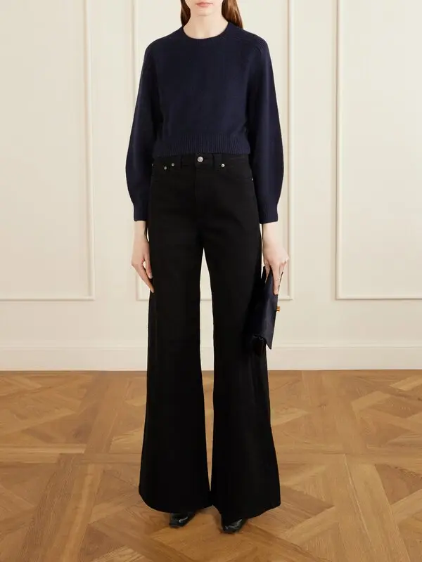 Khaite Masie Cropped Wool And Cashmere-blend Sweater - Blue