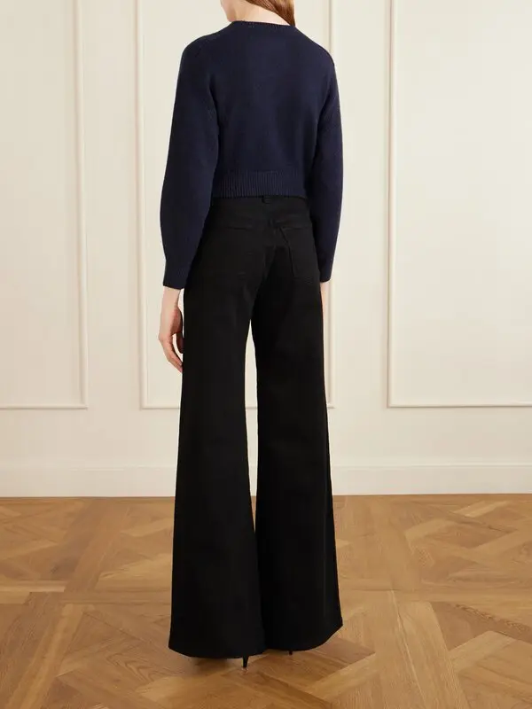 Khaite Masie Cropped Wool And Cashmere-blend Sweater - Blue