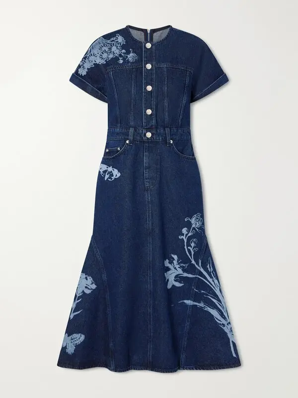 Erdem Floral-print Denim Midi Dress - Blue