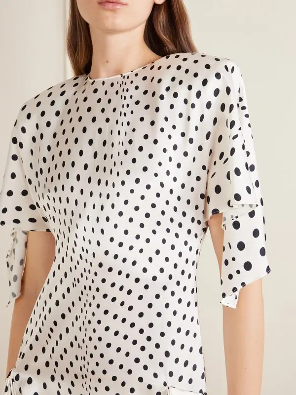 Stella McCartney Asymmetrical Polka Dot Satin Midi Dress - White