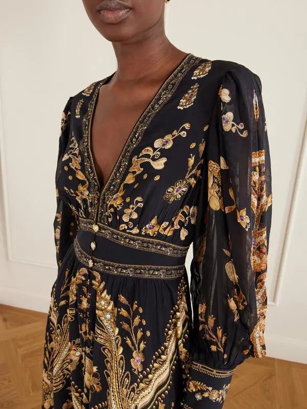 Camilla Embroidered Printed Silk-crepe Maxi Dress
