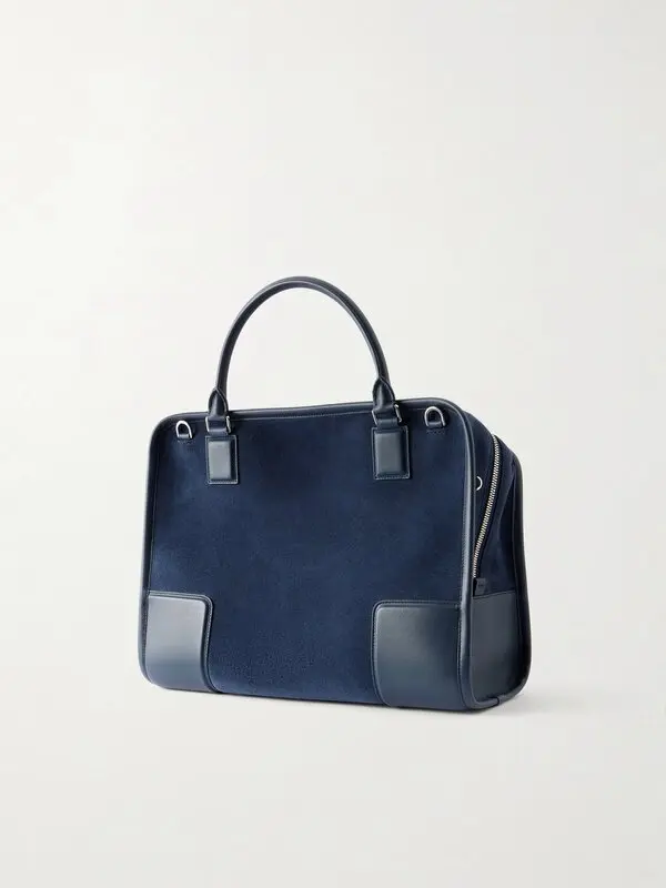 Loewe Amazona Suede Tote With Leather Trim - Blue