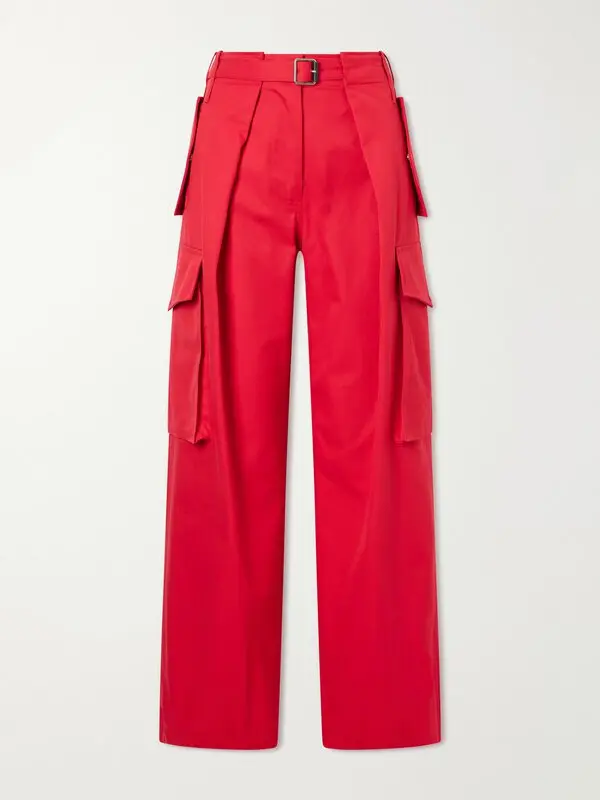 Loewe Belted Cotton And Silk-blend Gabardine Cargo Pants - Red