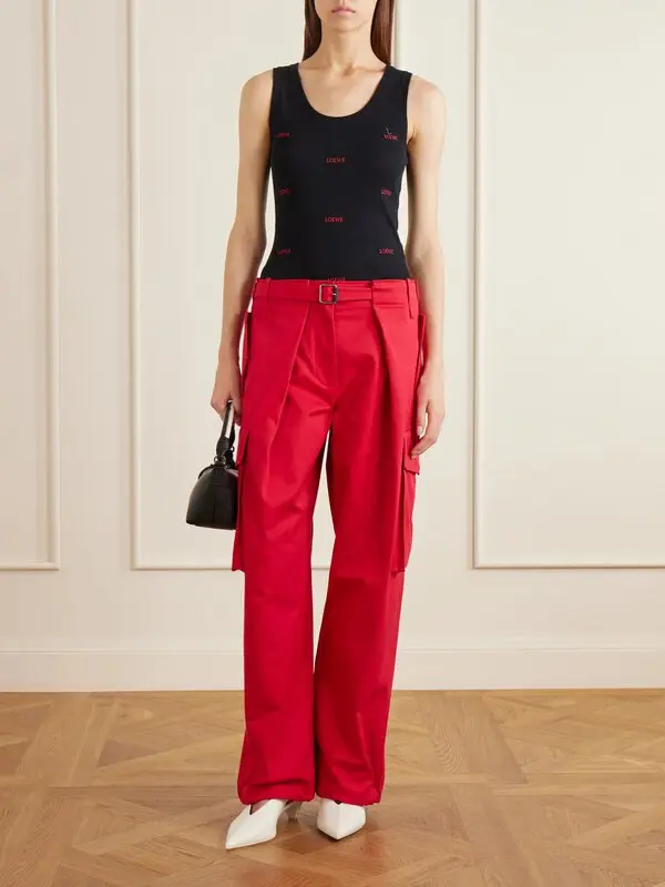 Loewe Belted Pleated Cargo Pants In Cotton And Silk-blend Gabardine
