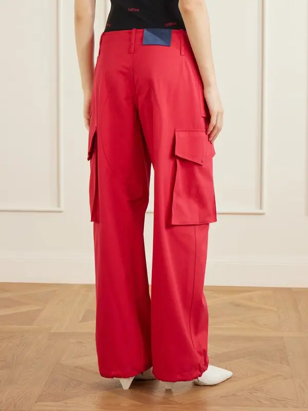 Loewe Belted Pleated Cargo Pants In Cotton And Silk-blend Gabardine