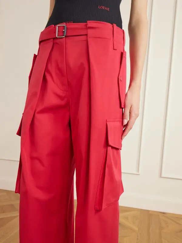 Loewe Belted Pleated Cargo Pants In Cotton And Silk-blend Gabardine