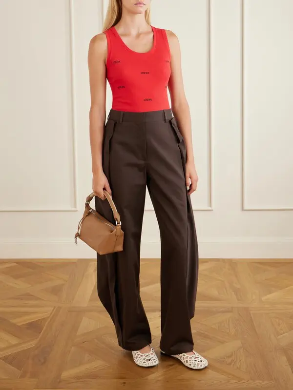 Loewe Tiered Cotton And Silk-blend Gabardine Wide-leg Trousers - Brown