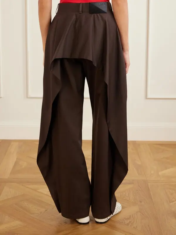 Loewe Tiered Cotton And Silk-blend Gabardine Wide-leg Trousers - Brown