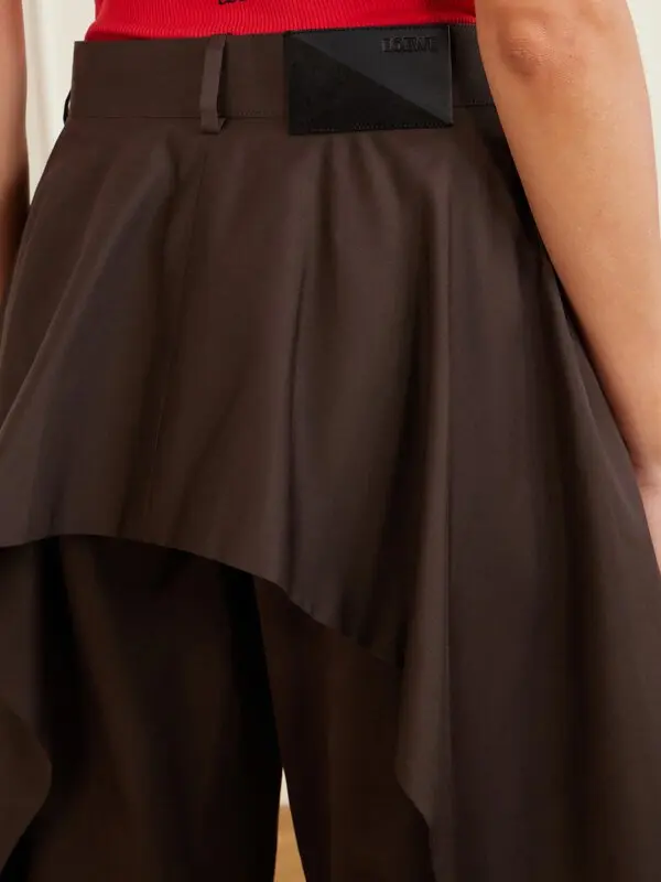 Loewe Tiered Cotton And Silk-blend Gabardine Wide-leg Trousers - Brown
