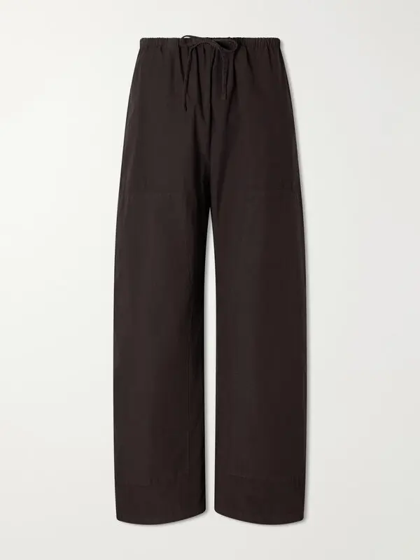 LESET Kyoto Cotton-poplin Low-rise Wide-leg Pants - Brown