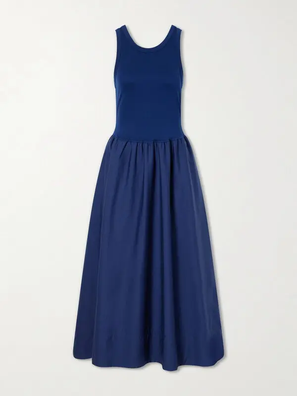 Polo Ralph Lauren Sleeveless Ponte And Poplin Midi Dress - Blue