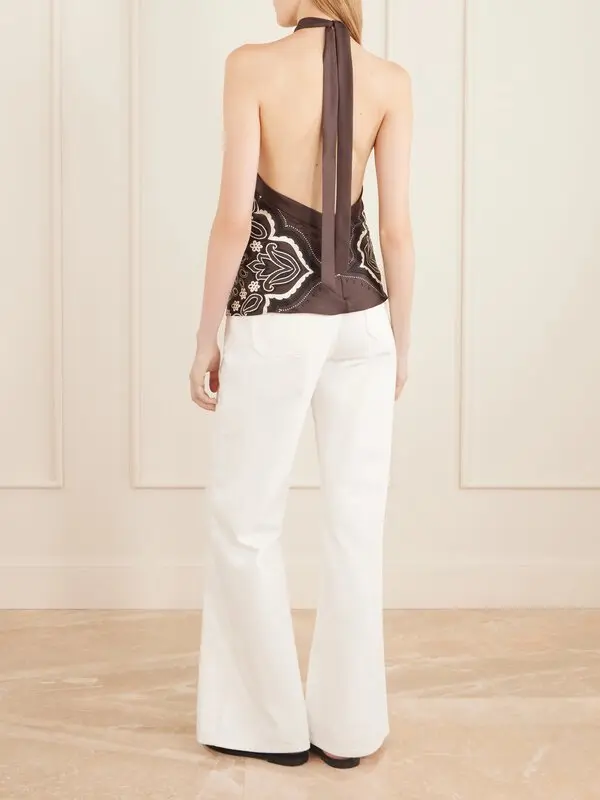 NILI LOTAN Solal Printed Silk Halter Top - Brown