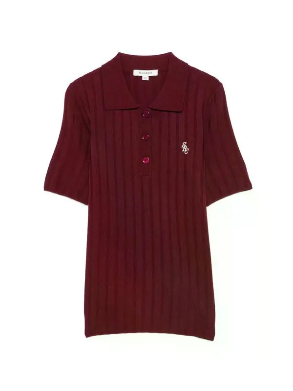 SPORTY & RICH Josefa Ribbed-knit Polo Shirt - Red