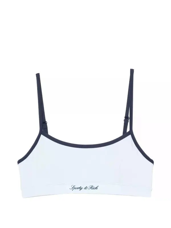 SPORTY & RICH Logo-print Contrast-trim Sports Bra - Blue