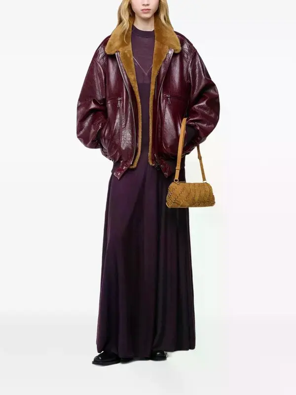 Rabanne Shearling-collar Leather Bomber Jacket - Red