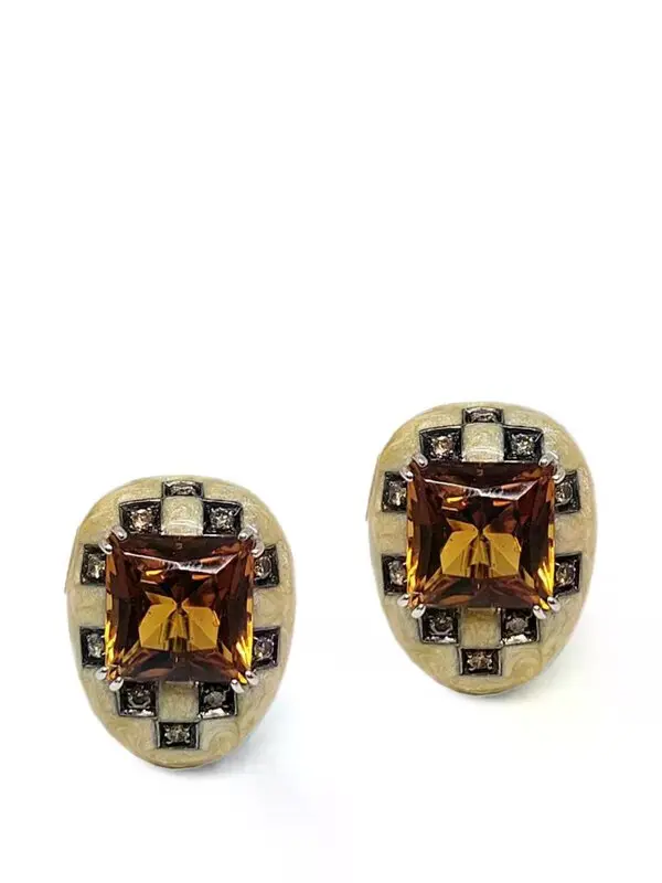 ANDREOLI Diamond Citrine Square Earrings - Silver