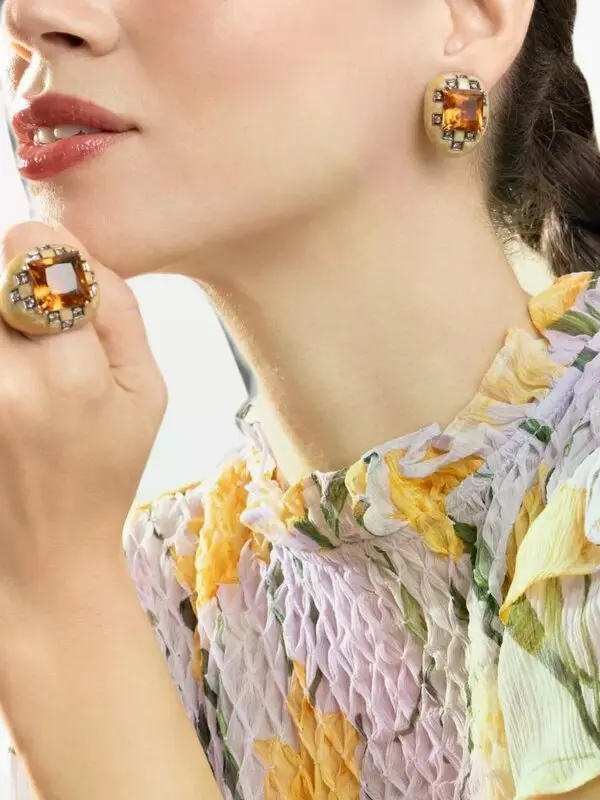 ANDREOLI Diamond Citrine Square Earrings