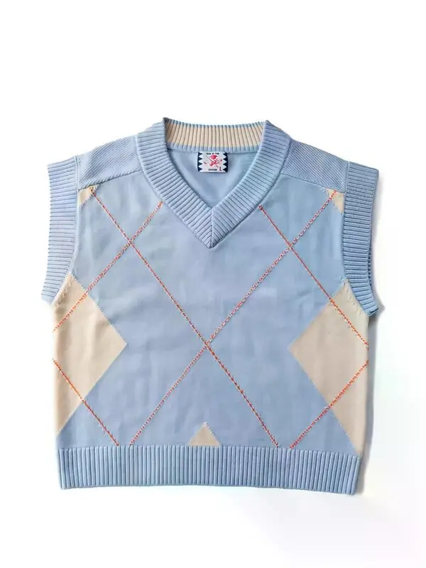 SON OF THE CHEESE Argyle Knit Vest - Blue