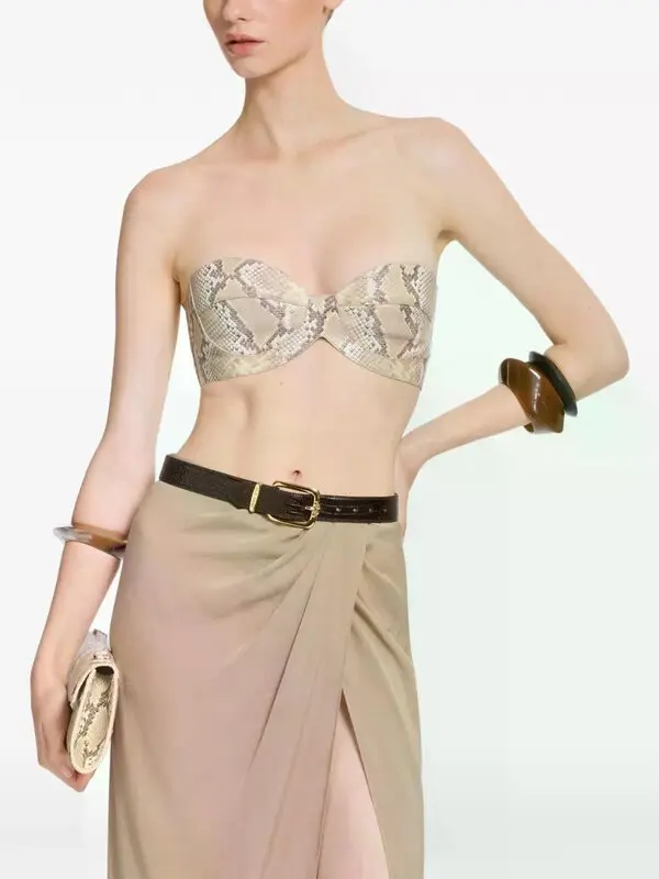 Elie Saab Python-print Leather Bralette - Neutrals