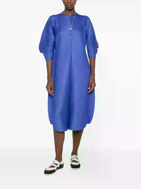 Issey Miyake Pleated Balloon-sleeve Dress - Blue