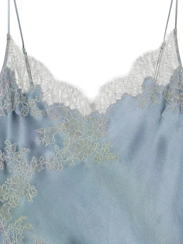 Carine Gilson Lace-trimmed Satin Slip Blouse - Blue