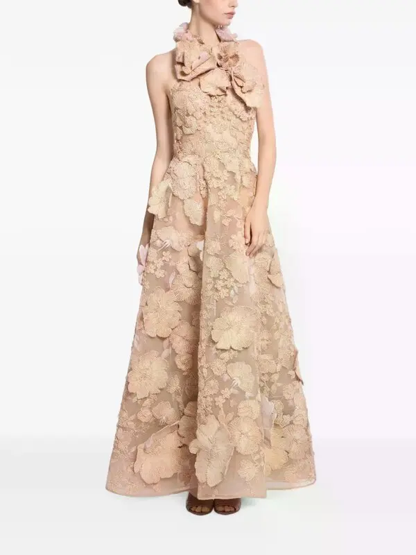 Elie Saab Raffia-embroidered Tulle Maxi Dress