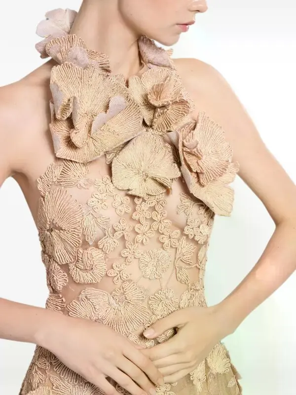 Elie Saab Raffia-embroidered Tulle Maxi Dress