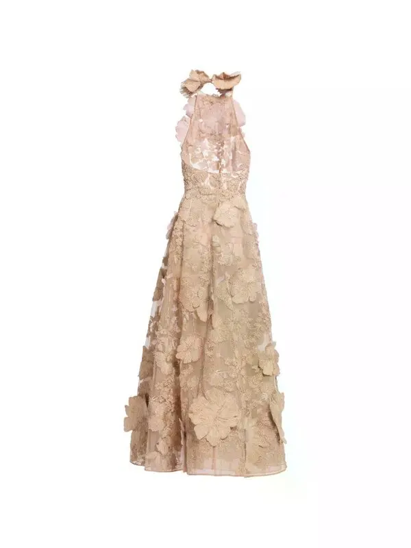 Elie Saab Raffia-embroidered Tulle Maxi Dress