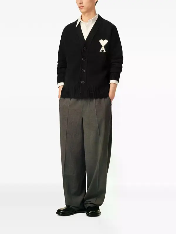 AMI Paris Wool Cardigan With De Coeur - Black