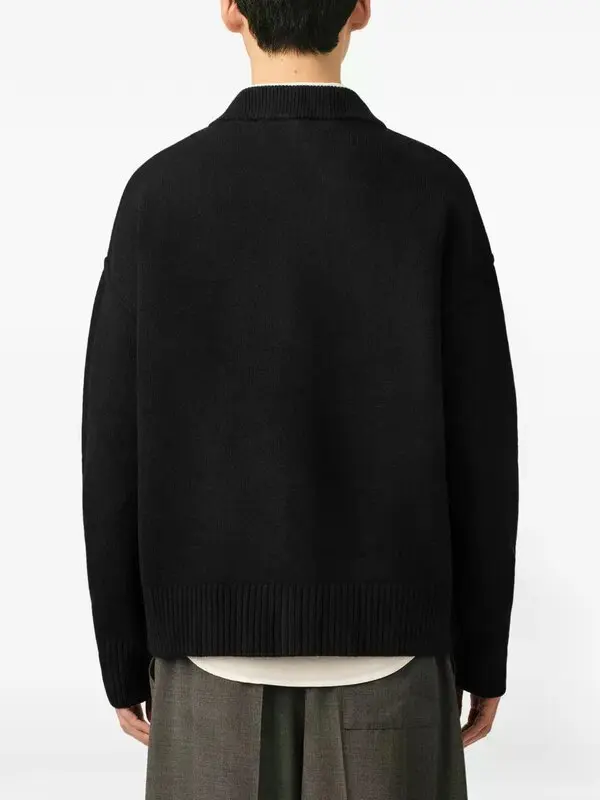 AMI Paris Wool Cardigan With De Coeur - Black
