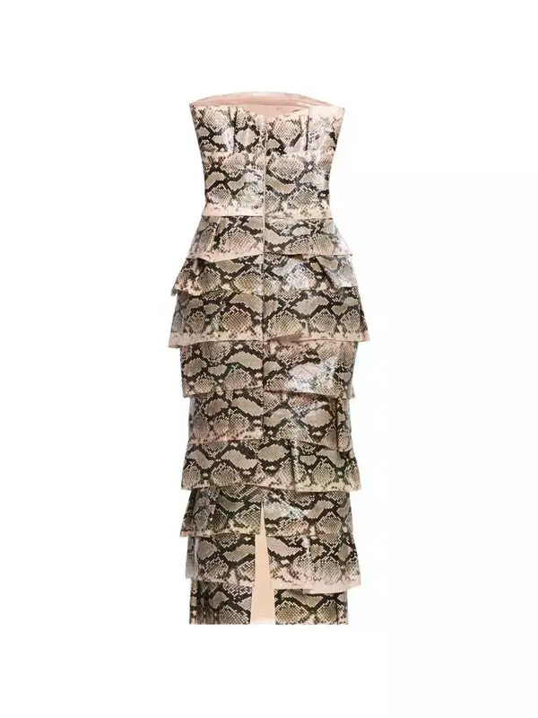 Elie Saab Tiered Snakeskin-effect Midi Dress