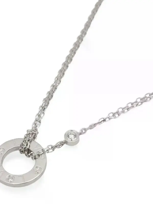 Cartier 18k White Gold Diamond Logo Pendant Necklace