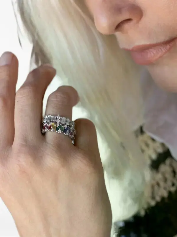 SUZANNE KALAN Rainbow Sapphire And Diamond Ring